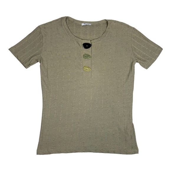 Zara | Tops | Zara Woman Size S Short Sleeve Henley Large Button Ribbed ...